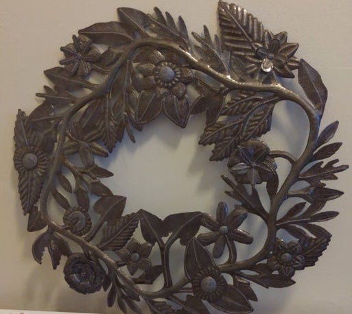 Wreath, 23", Floral | Iron-Sculpture | R-9 | Vassar Haiti Project